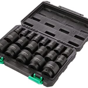 Amazon Brand - Denali 19-Piece 1/2-Inch Drive 6 Point Shallow Impact Socket Set, SAE Size With Carrying Case, 10.2" x 8.5" x 2.4"