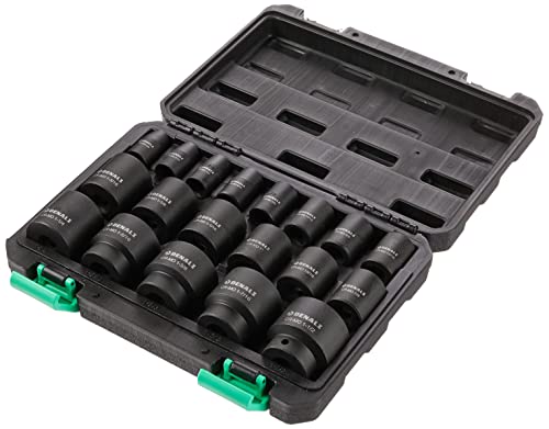 Amazon Brand - Denali 19-Piece 1/2-Inch Drive 6 Point Shallow Impact Socket Set, SAE Size With Carrying Case, 10.2" x 8.5" x 2.4"