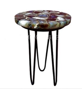 natural agate table, agate table with metal stand, round agate stone table, centerpiece, agate side table 24" inch, piece of conversation, family heirloom