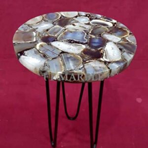 Natural Agate Table, Agate Table With Metal Stand, Round Agate Stone Table, Centerpiece, Agate Side Table 24" Inch, Piece Of Conversation, Family HeirLoom