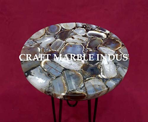 Natural Agate Table, Agate Table With Metal Stand, Round Agate Stone Table, Centerpiece, Agate Side Table 24" Inch, Piece Of Conversation, Family HeirLoom