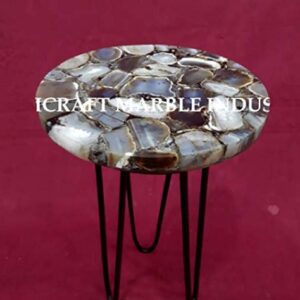 Natural Agate Table, Agate Table With Metal Stand, Round Agate Stone Table, Centerpiece, Agate Side Table 24" Inch, Piece Of Conversation, Family HeirLoom