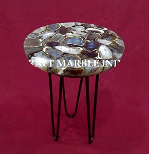 Natural Agate Table, Agate Table With Metal Stand, Round Agate Stone Table, Centerpiece, Agate Side Table 24" Inch, Piece Of Conversation, Family HeirLoom