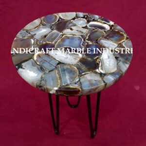 Natural Agate Table, Agate Table With Metal Stand, Round Agate Stone Table, Centerpiece, Agate Side Table 24" Inch, Piece Of Conversation, Family HeirLoom