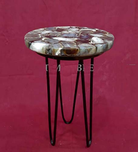 Natural Agate Table, Agate Table With Metal Stand, Round Agate Stone Table, Centerpiece, Agate Side Table 24" Inch, Piece Of Conversation, Family HeirLoom