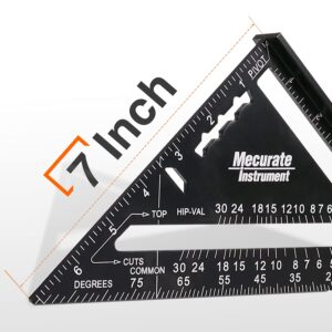 Mecurate Rafter Square, 7 inch Triangle Carpenter Square Die-cast Aluminum Alloy for Woodworking and Carpentry (7 inch)