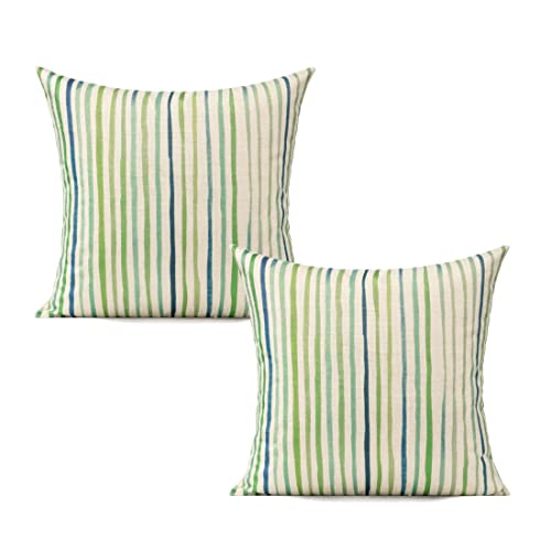 All Smiles Outdoor Green Throw Pillow Covers for Patio Bench Garden Porch Sunbrella Furnitures Sage Lines Stripes Cushion Cases Decorative 18x18 Set of 2 for Sofa Couch