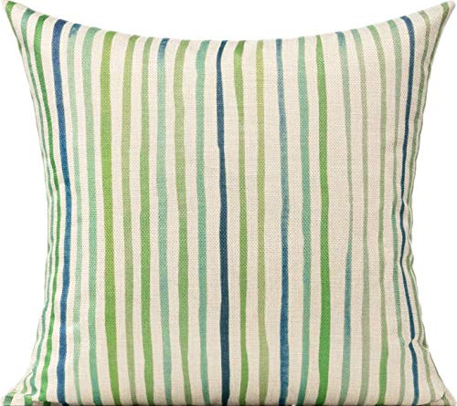 All Smiles Outdoor Green Throw Pillow Covers for Patio Bench Garden Porch Sunbrella Furnitures Sage Lines Stripes Cushion Cases Decorative 18x18 Set of 2 for Sofa Couch