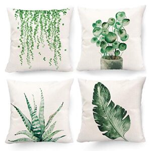 hexagram decorative green plant pillow covers 18x18, succulent green leaf summer throw pillow covers set of 4 for living room couch sofa patio outdoor indoor summer cactus green home decor