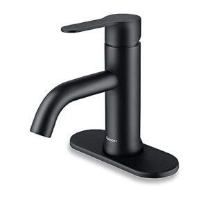 Bainser Single Hole Bathroom Faucet with Removable Aerator, Bathroom Sink Faucet with Deck Plate (1 or 3 Holes Installable), Single Handle Washbasin Faucet, Bathroom Vanity Faucets, Black