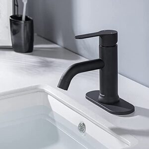 Bainser Single Hole Bathroom Faucet with Removable Aerator, Bathroom Sink Faucet with Deck Plate (1 or 3 Holes Installable), Single Handle Washbasin Faucet, Bathroom Vanity Faucets, Black