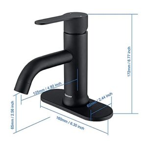 Bainser Single Hole Bathroom Faucet with Removable Aerator, Bathroom Sink Faucet with Deck Plate (1 or 3 Holes Installable), Single Handle Washbasin Faucet, Bathroom Vanity Faucets, Black