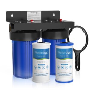 waterdrop whole house water filter system, with carbon filter and sediment filter, 5-stage filtration, highly reduce lead, chlorine, odor and taste, 2-stage 5 micron wd-whf21-pg, 1" inlet/outlet