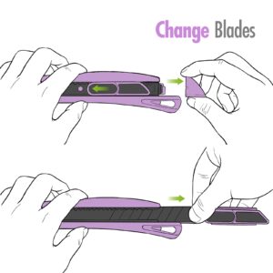 FantastiCAR Soft Material Grip Retractable Snap-off Utility Knife Safety Box Cutter, with Extra 10 Blades, and Can Opener Design, for Heavy Duty Work, Carpet, Cartons and Cardboard (Purple)