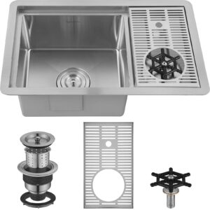 AguaStella AS1514XSS Stainless Steel Bar Sink with Glass Riner and AS59BN Brushed Nickel Pull Down Bar Faucet Combination