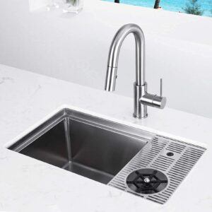 AguaStella AS1514XSS Stainless Steel Bar Sink with Glass Riner and AS59BN Brushed Nickel Pull Down Bar Faucet Combination