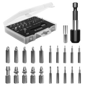 nuovoware damaged screw extractor set, 22 pcs easy out stripped screw extractor kit, all-purpose hss broken screw remover set with magnetic extension bit holder & socket adapter