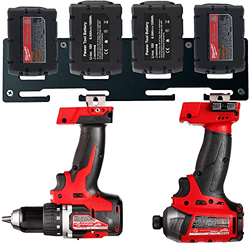 SZWJT-LV Battery Holder, Milwaukee M18 Battery 4X, Wall Display Hook Holder, M18 Battery 4Bit Power Tool Storage, Wall Display Hook Holder （Aluminum Material）