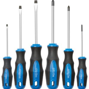 6PCS Magnetic Tip Screwdriver Set, 3 Phillips and 3 Flat, Professional Cushion Grip | 6-Piece Hand Tools Set