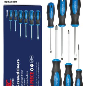 6PCS Magnetic Tip Screwdriver Set, 3 Phillips and 3 Flat, Professional Cushion Grip | 6-Piece Hand Tools Set