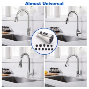 Pull Down Kitchen Faucet Sprayer Head Replacement Part, 3 Function Pull Out Sink Sprayer Replacement Nozzle, Kitchen Faucet Head Hose Spray Tap Spout, Brushed Nickel