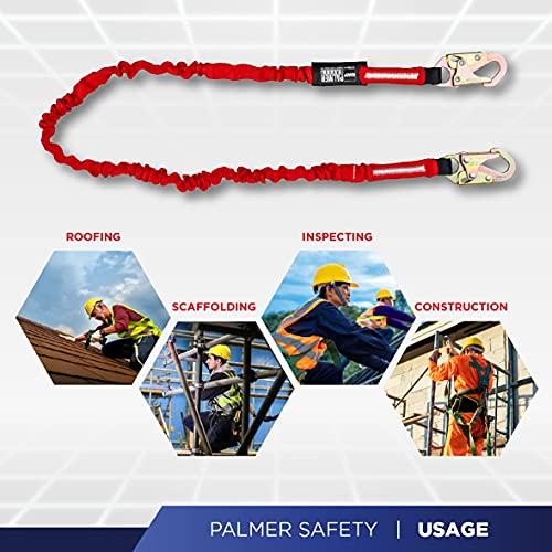 Palmer Safety L121133 6 FT Single Leg Safety Lanyard Internal Shock Absorber w/Dual Snap Hooks I OSHA/ANSI Compliant Restraint Lanyards I Ideal Use for Arborist, Roofer & Construction Workers