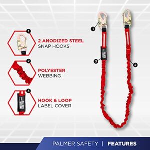 Palmer Safety L121133 6 FT Single Leg Safety Lanyard Internal Shock Absorber w/Dual Snap Hooks I OSHA/ANSI Compliant Restraint Lanyards I Ideal Use for Arborist, Roofer & Construction Workers