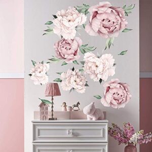 pink watercolor peony wall decal bedroom girl peel and stick peonies vinyl sticker set of 7 flowers over the crib bed nursery [lt800 small]