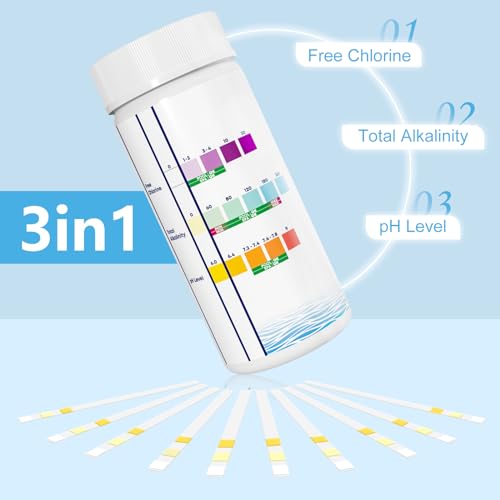 Pool and Spa Test Strips - 125 Strips 3 in 1 Pool Test Kit for pH, Total Chlorine, Total Alkalinity - Spa Test Strips for Hot Tub