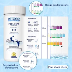 Pool and Spa Test Strips - 125 Strips 3 in 1 Pool Test Kit for pH, Total Chlorine, Total Alkalinity - Spa Test Strips for Hot Tub