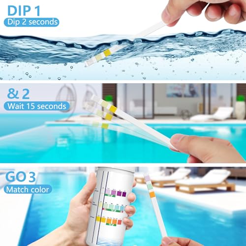 Pool and Spa Test Strips - 125 Strips 3 in 1 Pool Test Kit for pH, Total Chlorine, Total Alkalinity - Spa Test Strips for Hot Tub