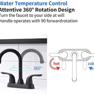 Two Handle Matte Black bathroom faucet, Swivel Spout with Pop-up Drain Assembly | High Arc , with Water Supply Hoses I Easy to Install, Durable & Safety