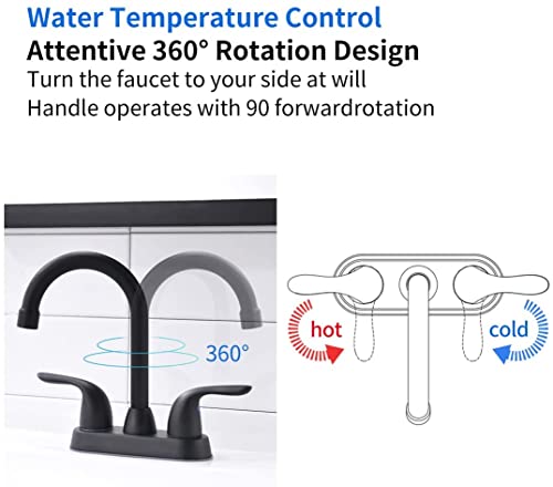 Two Handle Matte Black bathroom faucet, Swivel Spout with Pop-up Drain Assembly | High Arc , with Water Supply Hoses I Easy to Install, Durable & Safety