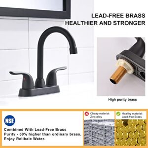 Two Handle Matte Black bathroom faucet, Swivel Spout with Pop-up Drain Assembly | High Arc , with Water Supply Hoses I Easy to Install, Durable & Safety