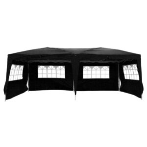 10x20 ft easy pop up canopy, waterproof party tent, adjustable height outdoor gazebo w/ 6 removable sidewalls & 4 windows for patio backyard porch garden beach, carry bag included (black)