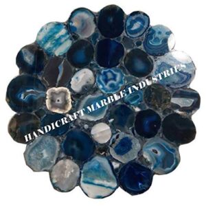 blue agate stone round wavy edge 24" x 24" inch coffee table top, blue agate stone centre table top, flower agate healing properties, how to pronounce agate, piece of conversation, family heirloom