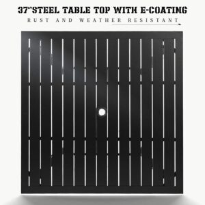 Omelaza 37" x 37" Patio Dining Table, Outdoor Square Bistro Metal Table with Steel Slat Table Top for Porch Deck Garden Backyard Poolside, 1.57" Umbrella Hole, Black