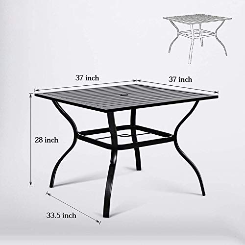 Omelaza 37" x 37" Patio Dining Table, Outdoor Square Bistro Metal Table with Steel Slat Table Top for Porch Deck Garden Backyard Poolside, 1.57" Umbrella Hole, Black