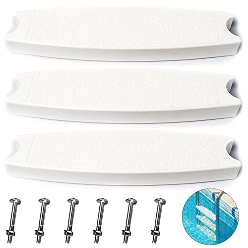 TonGass (3-Pack) 18" Universal Heavy-Duty Molded Plastic Swimming Pool Ladder Rung Step with Stainless Steel Bolts White