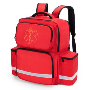 trunab emergency medical backpack 50l responder trauma bag for emt, home care, red