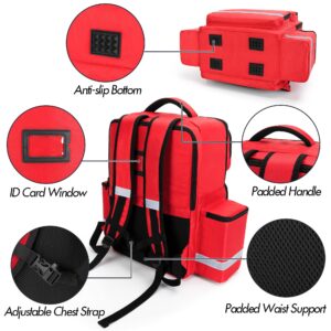 Trunab Emergency Medical Backpack 50L Responder Trauma Bag for EMT, Home Care, Red