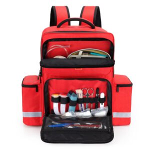 Trunab Emergency Medical Backpack 50L Responder Trauma Bag for EMT, Home Care, Red