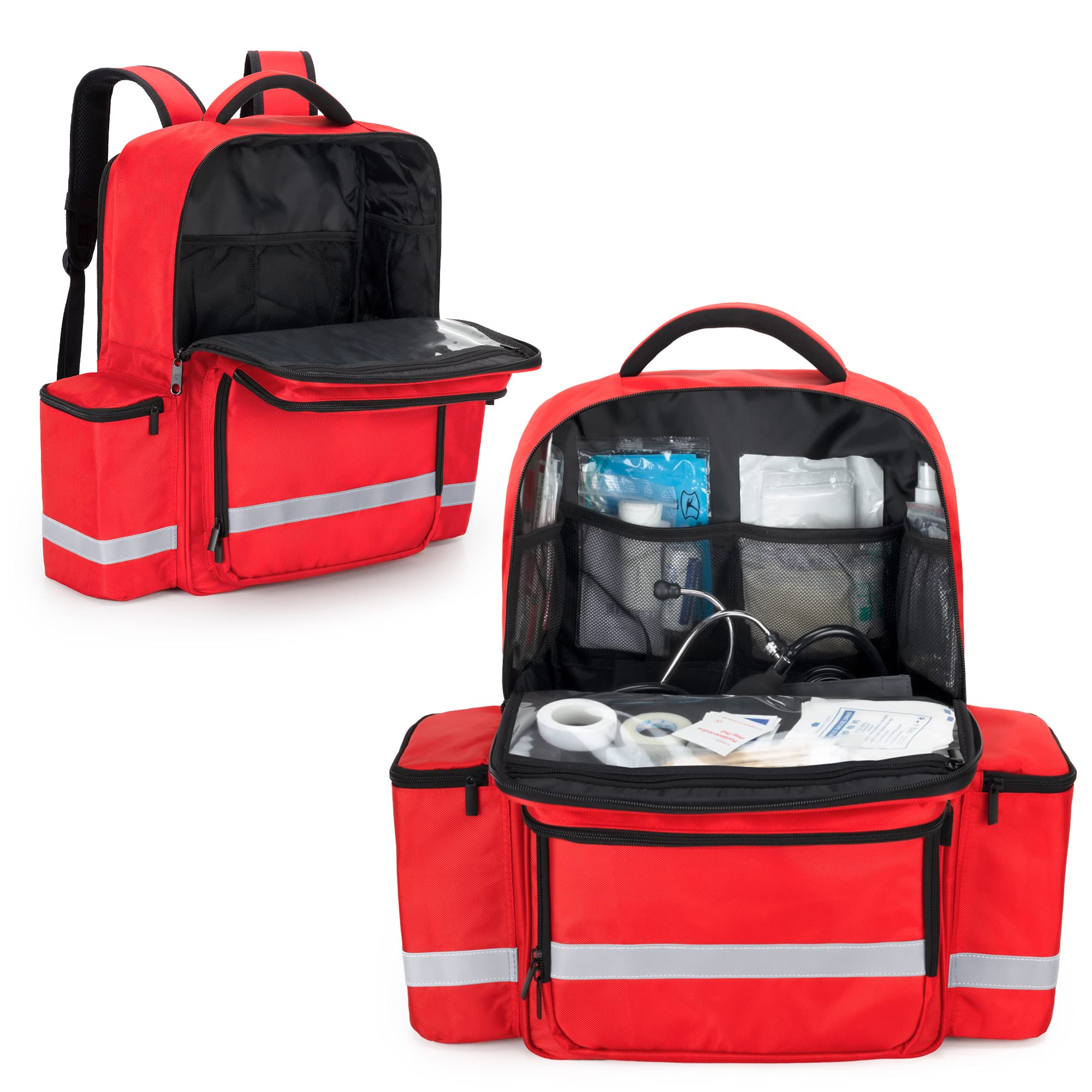 Trunab Emergency Medical Backpack 50L Responder Trauma Bag for EMT, Home Care, Red