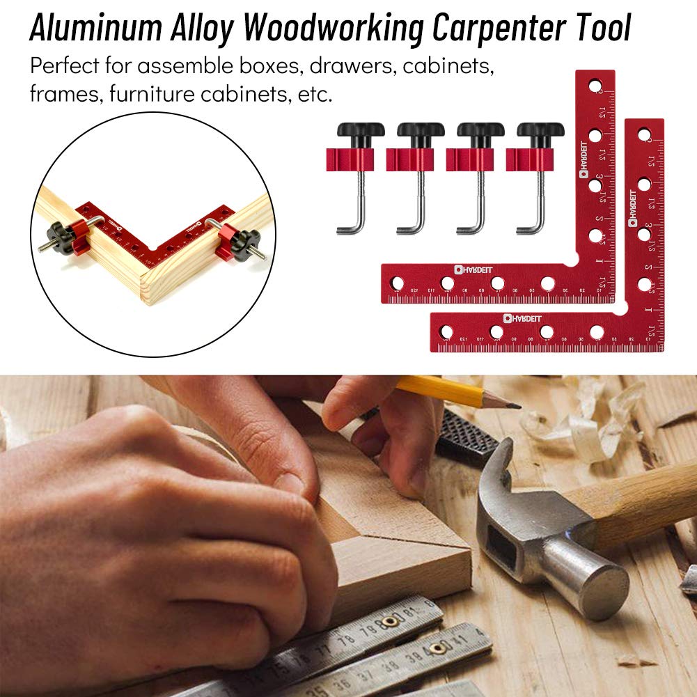 HARDELL 90 Degree Positioning Squares Right Angle Clamps 5.5" x 5.5"(14 x 14cm) Aluminum Alloy Woodworking Carpenter Corner Clamping Square Tool for Picture Frame Box Cabinets Drawers