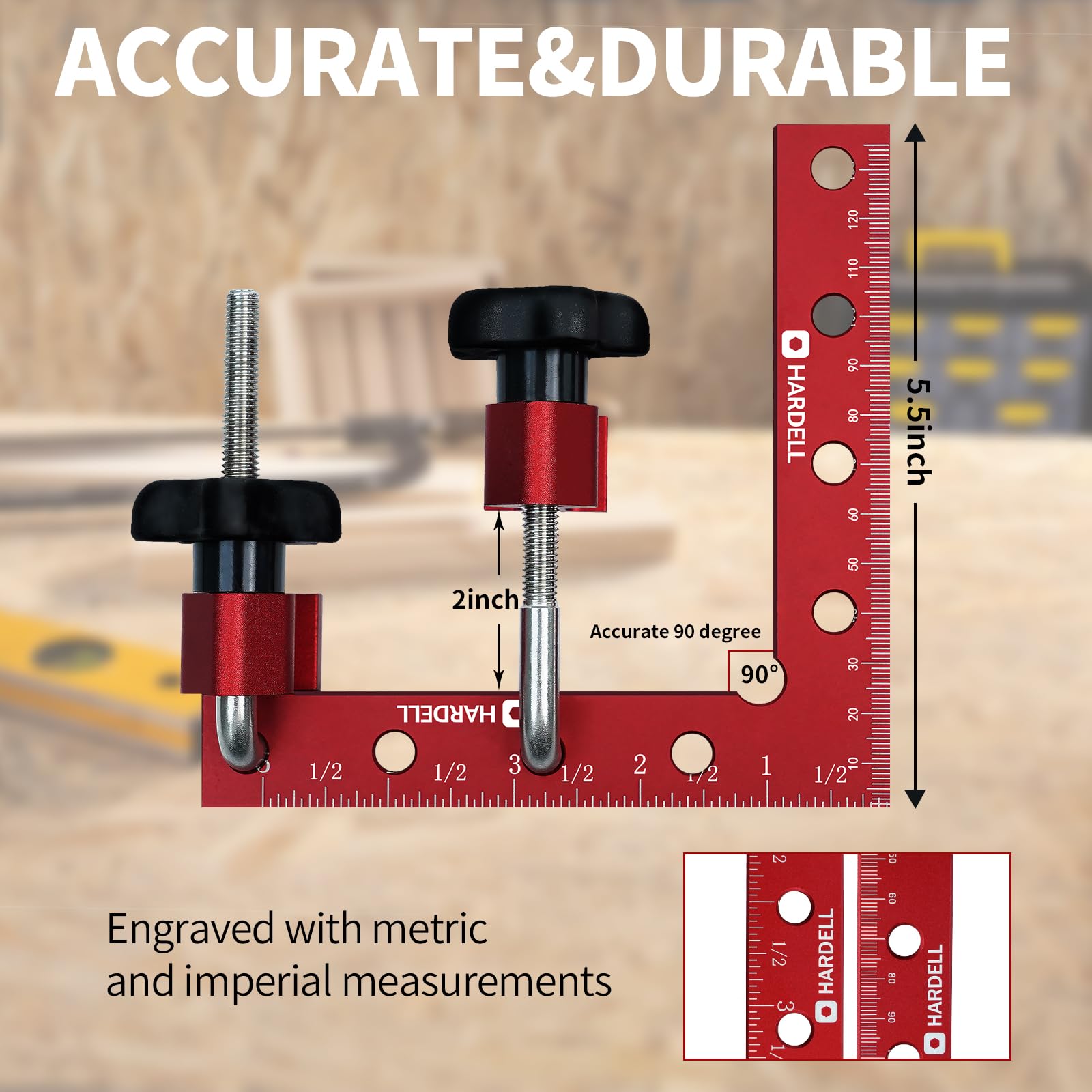 HARDELL 90 Degree Positioning Squares Right Angle Clamps 5.5" x 5.5"(14 x 14cm) Aluminum Alloy Woodworking Carpenter Corner Clamping Square Tool for Picture Frame Box Cabinets Drawers