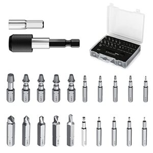 raynesys damaged screw extractor set, 22 pcs easy out stripped screw extractor kit, alloy steel screw remover for home diy garden wood extractor,with magnetic extension bit holder and socket adapter