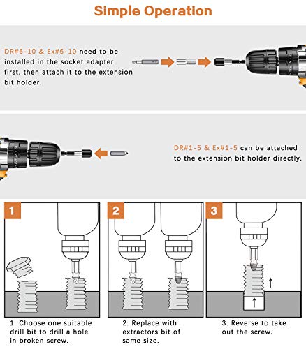 Raynesys Damaged Screw Extractor Set, 22 PCS Easy Out Stripped Screw Extractor Kit, Alloy Steel Screw Remover for Home DIY Garden Wood Extractor,with Magnetic Extension Bit Holder and Socket Adapter