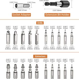 Raynesys Damaged Screw Extractor Set, 22 PCS Easy Out Stripped Screw Extractor Kit, Alloy Steel Screw Remover for Home DIY Garden Wood Extractor,with Magnetic Extension Bit Holder and Socket Adapter