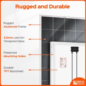 RICH SOLAR 600 Watt 12 Volt 3 Pcs 200W Panel+40A MPPT Charge Controller+ Bluetooth Module Fuse+ Mounting Z Brackets+Adaptor Kit +Tray Cables Set,Grid 12V Solar Power System