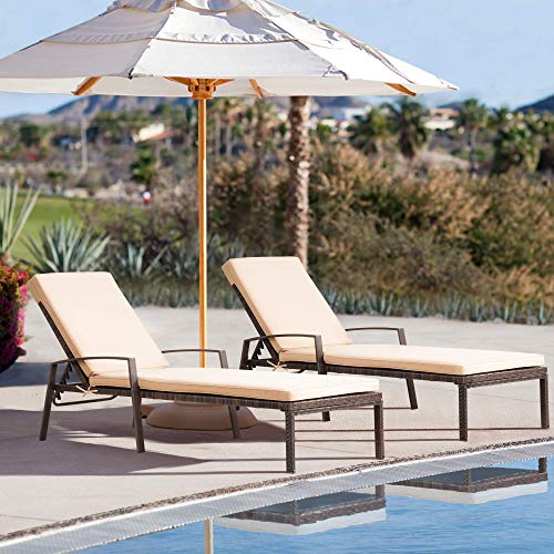 Pamapic 8512 Pieces, Chaise Thickened Cushion, PE Rattan Steel Frame Pool Lounge Chair Set for Patio Backyard Porch Garden Poolside, 2 PCS, Beige…